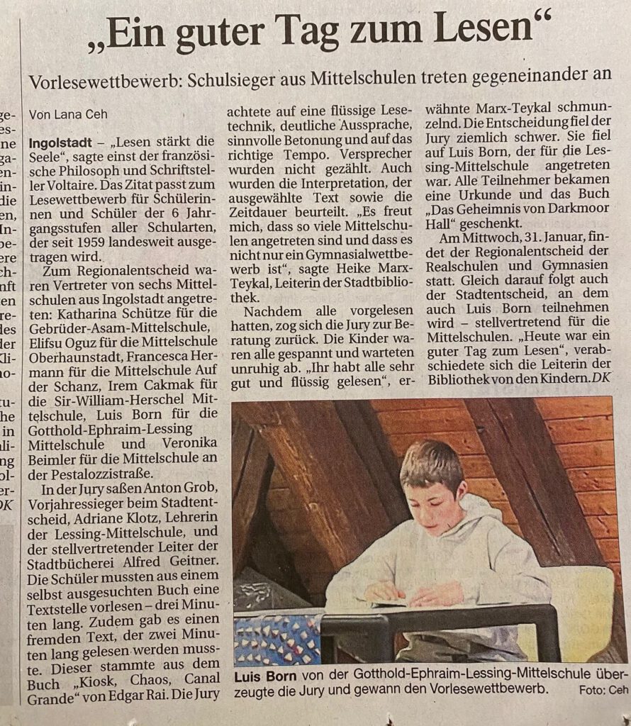 Unser Luis ist Sieger des Vorlesewettbewerbs der Ingolstädter ...